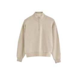 Sweatshirt beige mit hohem Kragen, halbem Rei&szlig;verschluss und Polo Club-Logo