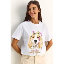Paillettenbedrucktes Rundhalsausschnitt T-Shirt