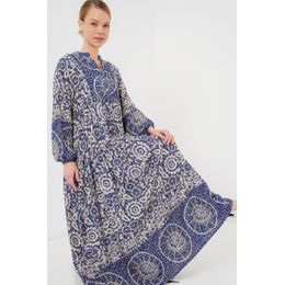 Bedrucktes V-Ausschnitt Maxikleid mit Knopfverschluss