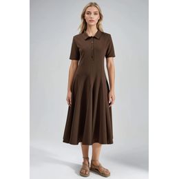 Midi A-Linien-Kleid mit Hemdkragen