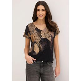 T-Shirt bonprix, Damen, Gr. 52/54, schwarz graphisch bedruckt, Jersey, Obermaterial: 95% Viskose, 5% Elasthan, bedruckt, unifarben, oversize h&uuml;ftbedeckend, V-Ausschnitt, Shirts T-Shirt, Oversize-Passform, &uuml;berschnittene Schultern, Kurzarm, aus Viskose