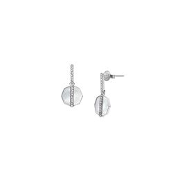 Paar Ohrstecker Fossil "Schmuck Geschenk Edelstahl JEWELRY", wei&szlig; (edelstahlfarben, kristallwei&szlig;, perlmuttfarben, kristallwei&szlig;), Ohrringe, Damen, Edelstahl Perlen, Edelstahl, Perlen, mit Glasstein - mit Perlmutt