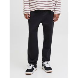 Jack & Jones Sweathose JACK & JONES "JPSTKANE BRADLEY UNCUFFED SWT PANTS NOOS", Herren, Gr. L, N-Gr, schwarz, angeraute Sweatware, Obermaterial: 65% Polyester, 35% Baumwolle, unifarben, relaxed fit lang, Hosen Sweathose, Materialmix, relaxed fit
