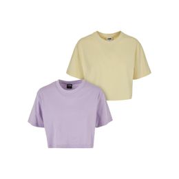 T-Shirt Urban Classics "Urban Classics Damen Ladies Short Oversized Tee 2-Pack", Damen, Gr. XL, gelb (lila, softgelb), 100% Baumwolle, unifarben, oversize, Rundhals, Shirts T-Shirt