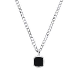 Kette mit Anh&auml;nger Amor "quadratisch", edelstahlfarben, schwarz, Halsketten, Herren, Edelstahl, L: 55 B: 5,3mm, mit Achat, B:5,3mm