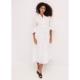 Midikleid bonprix, Damen, Gr. 40, N-Gr, wei&szlig;, Obermaterial: 100% Baumwolle. Futter: 100% Baumwolle, A-Linie, Kleider Midikleid, aus reiner Baumwolle, A-Linien-Passform, 3/4-&Auml;rmel, mit Stehkragen