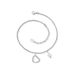 Fu&szlig;kette Engelsrufer "Herz", silber (edelstahlfarben, wei&szlig;), Fu&szlig;ketten, Damen, Edelstahl Perlen, Edelstahl, Perlen, Made in Germany - mit S&uuml;&szlig;wasserzuchtperle