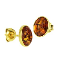 Paar Ohrstecker OSTSEE-SCHMUCK "- Classic 8 x 6 mm - Silber 925/000, vergoldet - Bernstein" Gr. 9, gold (goldfarben, gelb), Ohrringe, Damen, Silber 925 (Sterlingsilber)