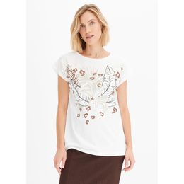 T-Shirt bonprix, Damen, Gr. 56/58 (XXXL), wollwei&szlig;, mandelbeige bedruckt, Obermaterial: 100% Baumwolle, loose fit, Shirts T-Shirt, aus reiner Baumwolle, Loose Fit, mit Kurzarm-Design