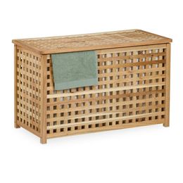 Relaxdays W&auml;schetruhe, Hellbraun, Holz, Textil, 78x47x48 cm, Ordnen & Aufbewahren, W&auml;schek&ouml;rbe & Tonnen