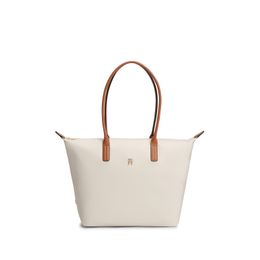 Tragetasche Tommy Hilfiger "POPETTE TOTE", Damen, Gr. B/H/T: 51cm x 32cm x 14cm, beige (creme), Leder, Nylon, Taschen, Damen Handtasche, Schultertasche mit kontrastfarbigen Henkeln