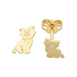 Paar Ohrstecker Jobo "Katze", gold (gelbgold 333), Ohrringe, Damen, Gelbgold 333, 333 Gold