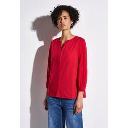 Klassische Bluse Street One, Damen, Gr. 46, rot (glory rot), Web, 100% Baumwolle, unifarben, klassisch normal, Rundhals, B&uuml;ndchen, Blusen, aus reiner Baumwolle