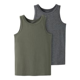 Unterhemd name it "NKMTANK 2P f&uuml;r Jungen mit Rundhals und elastischem Tragekomfort", Jungen, Gr. 116, 2 Stk., N-Gr, tea leaf pack:w, dunkelgrau melange, Jersey, Obermaterial: 95% Baumwolle, 5% Elasthan, meliert, normal, Rundhals, Unterhemden Unterhemd, normal, Jersey, eingefasste Kante, Rundhals