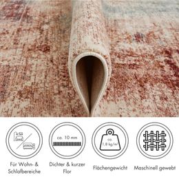Teppich LUXOR living "Rocco", rot, blau, B:60cm H:11mm L:110cm, Polyester, Teppiche, Teppich, Vintage-Look, verschiedene Designs, mit Fransen, Wohnzimmer