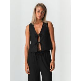 Kurzweste TEESHOPPEN "TEESHOPPEN Vest H&oslash;r", Damen, Gr. XL, schwarz, Obermaterial: 55% Leinen, 45% Viskose, Westen