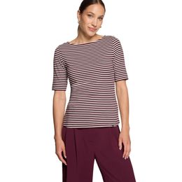 Kurzarmshirt Zero "Damen Shirt mit U-Boot-Ausschnitt", Damen, Gr. 34, dunkelrot, cream, Jersey, Obermaterial: 95% Baumwolle (organic), 5% Elasthan, bedruckt, Basic, figurbetont normal, U-Boot-Ausschnitt, eng, Shirts, Material