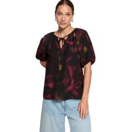 Schlupfbluse Zero "Damen mit Blumenprint", Damen, Gr. 34, bunt (schwarz, dunkelrot), Obermaterial: 85% Viskose, 15% Polyamid, bedruckt, figurumspielend normal, Rundhals, Blusen Schlupfbluse
