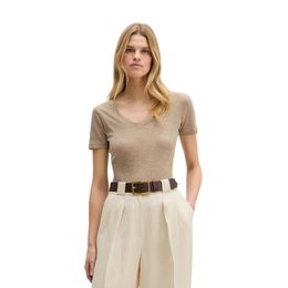 Marc O'Polo T-Shirt MARC O'POLO "aus reiner Baumwolle", Damen, Gr. L, beige (earthy taupe), Obermaterial: 100% Baumwolle, unifarben, Basic, regular fit, tiefer Rundhals, normaler Saum, Shirts T-Shirt