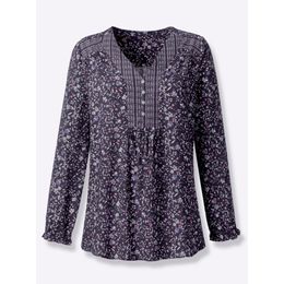 Longbluse Inspirationen, Damen, Gr. 42, marine, mauve, bedruckt, 100% Viskose, gemustert, mehrfarbig, V-Ausschnitt, Blusen Longbluse