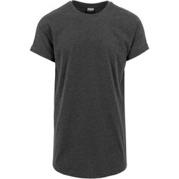 T-Shirt Urban Classics "Urban Classics Herren Long Shaped Turnup Tee", Jungen, Gr. L, charcoal, 100% Baumwolle, unifarben, loose fit, Rundhals, Shirts T-Shirt