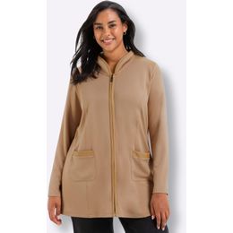 Shirtjacke Inspirationen "Sweatshirtjacke", Damen, Gr. 42, camel, 70% Viskose, 27% Polyester, 3% Elasthan, Einsatz:100% Polyester, unifarben, Shirts Shirtjacke