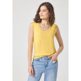 T-Shirt STREET ONE STUDIO, Damen, Gr. 36, snap gelb, Web, 50% Baumwolle, 50% Modal, unifarben, normal normal, V-Ausschnitt, R&uuml;schen, Shirts T-Shirt, mit abgerundetem V-Ausschnitt