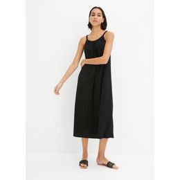 Jerseykleid bonprix, Damen, Gr. 44/46 (L), N-Gr, schwarz, Obermaterial: 97% Polyester, 3% Elasthan, l&auml;ssig geschnitten, Kleider Jerseykleid, l&auml;ssige Passform, ohne &Auml;rmel, Tr&auml;gerkleid-Design