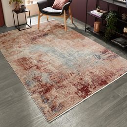 Teppich LUXOR living "Rocco", rot, blau, B:80cm H:11mm L:160cm, Polyester, Teppiche, Teppich, Vintage-Look, verschiedene Designs, mit Fransen, Wohnzimmer