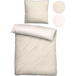 Wendebettw&auml;sche Biberna "Helena", beige (natur), B/L: 155cm x 200cm, 1 Stk., 1 Stk., Mako-Satin, B/L: 80cm x 80cm, 2 Stk., Mako-Satin, Obermaterial: 100% Baumwolle, Bettw&auml;sche, Wendebettw&auml;sche, feiner Glanz + weicher Griff, pflegeleicht, ganzj&auml;hrig einsetzbar, RV