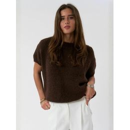 Strickpullover TEESHOPPEN "TEESHOPPEN Sweater Chloe", Damen, Gr. onesize, braun, Obermaterial: 65% Polyacryl, 17% Polyamid, 9% Wolle, 9% Viskose, Pullover Strickpullover