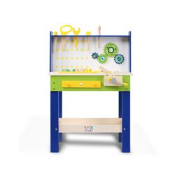 BABY VIVO Spielwerkbank / Werkbank f&uuml;r Kinder aus Holz - Luigi mit drehbaren Zahnr&auml;dern und 29 Teilen Zubeh&ouml;r