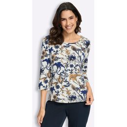 Print-Shirt Lady "Print-Shirt", Damen, Gr. 42, ecru, royalblau, bedruckt, 95% Viskose, 5% Elasthan, bedruckt, gebl&uuml;mt, gemustert, mehrfarbig, Rundhals, Shirts