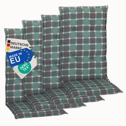 NYVI Gartenstuhl-Auflage Barcelona &ndash; Hochlehnerauflage f&uuml;r Gartenst&uuml;hle Anzahl:4er Set;Dessin:Karo T&uuml;rkis