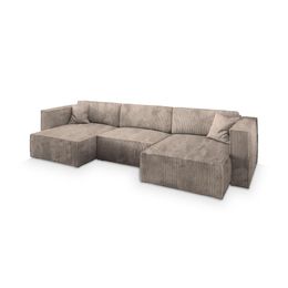 Masseno Wohnlandschaft, Beige, Kunststoff, 5-Sitzer, U-Form, 347x70x148 cm, Wohnzimmer, Sofas & Couches, Wohnlandschaften, Wohnlandschaften in U-Form