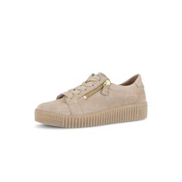 Plateausneaker Gabor, Damen, Gr. 38,5, natur, Veloursleder, Schuhe Plateausneaker, Freizeitschuh, Halbschuh, Schn&uuml;rschuh mit dezenten Ziern&auml;hten