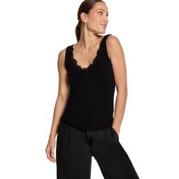 Tr&auml;gertop Zero "Damen mit Spitzenkante", Damen, Gr. 34, schwarz beauty, Obermaterial: 95% Baumwolle (organic), 5% Elasthan, figurbetont normal, V-Ausschnitt, Tops Tr&auml;gertop, Spitze