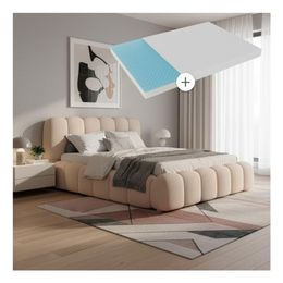 Juskys Polsterbett Catania - Bubble Design & gepolstert, inkl. Matratze - 140 x 200 cm - Beige