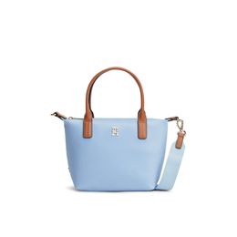 Tragetasche Tommy Hilfiger "POPETTE MINI TOTE", Damen, Gr. B/H/T: 30cm x 20cm x 14cm, blau (hellblau), Leder, Textil, Taschen, Damen Umh&auml;ngetasche, Minibag mit abnehmbarem Umh&auml;ngeriemen