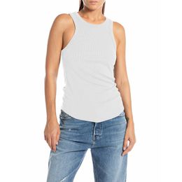Ripptanktop Replay, Damen, Gr. L, wei&szlig;, Single Jersey, Obermaterial: 49% Modal, 44% Baumwolle, 7% Elasthan, unifarben, slim fit normal, Rundhals, Tops, im Slim Fit