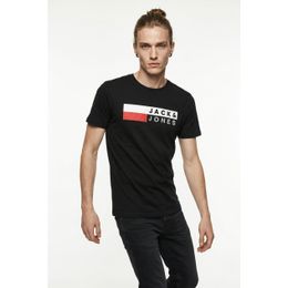 Jack & Jones PlusSize Rundhalsshirt "JJECORP LOGO TEE SS O-NECK NOOS PLS", Jungen, Gr. 5XL, schwarz (schwarz print:play), Jersey, Obermaterial: 100% Baumwolle, JACK & JONES PLUSSIZE, bedruckt, normal, Rundhals, Shirts Rundhalsshirt