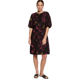 Druckkleid Zero "Damen mit Bindeg&uuml;rtel", Damen, Gr. 34, Normalgr&ouml;&szlig;en, bunt (schwarz, dunkelrot), Obermaterial: 85% Viskose, 15% Polyamid, loose fit kurz, Rundhals, Kleider Druckkleid, Material