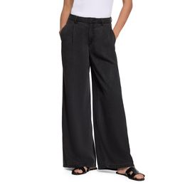 Stoffhose Zero "Damen mit weitem Bein", Damen, Gr. 34, Normalgr&ouml;&szlig;en, schwarz (schwarz denim), Obermaterial: 67% Lyocell, 23% Polyester, 10% Viskose, ausgestellt lang, Hosen Stoffhose, Schnallen