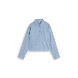 Tom Tailor Denim Damen Boxy Fit Hemdbluse mit Stickereien, blau, Gebl&uuml;mt, Gr. XXL