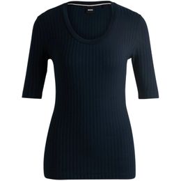 BOSS - "Effilie" T-Shirt f&uuml;r Damen, gerippt (Dunkelblau)
