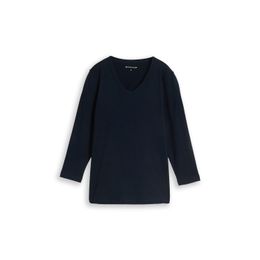 Tom Tailor Damen Basic Langarmshirt mit V-Ausschnitt, blau, Uni, Gr. XXL