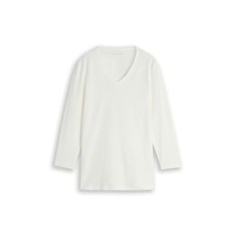 Tom Tailor Damen Basic Langarmshirt mit V-Ausschnitt, wei&szlig;, Uni, Gr. XXL