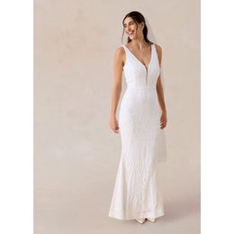 bonprix Brautkleid mit Paillettenstickerei, wei&szlig;, Gr.42, Modern und feminin: Brautkleid in Mermaid-Shape mit bezaubernder Paillettenstickerei und Tr&auml;gern