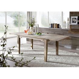 Esstisch mit Ansteckplatten Sheesham 140-180/220x90x76 grau ge&ouml;lt LEEDS #52