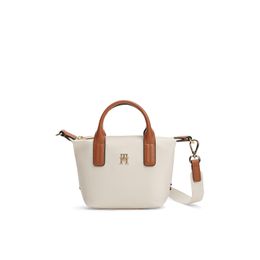 Tragetasche Tommy Hilfiger "POPETTE MICRO TOTE", Damen, Gr. B/H/T: 17,5cm x 14cm x 8cm, creme, Leder, Nylon, Taschen, Damen Schultertasche, Handtasche mit kontrastfarbigen Tragegriffen